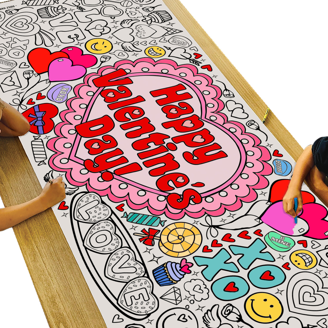 Giant Valentine's Day Hugs & Kisses Coloring Banner – Tiny Expressions