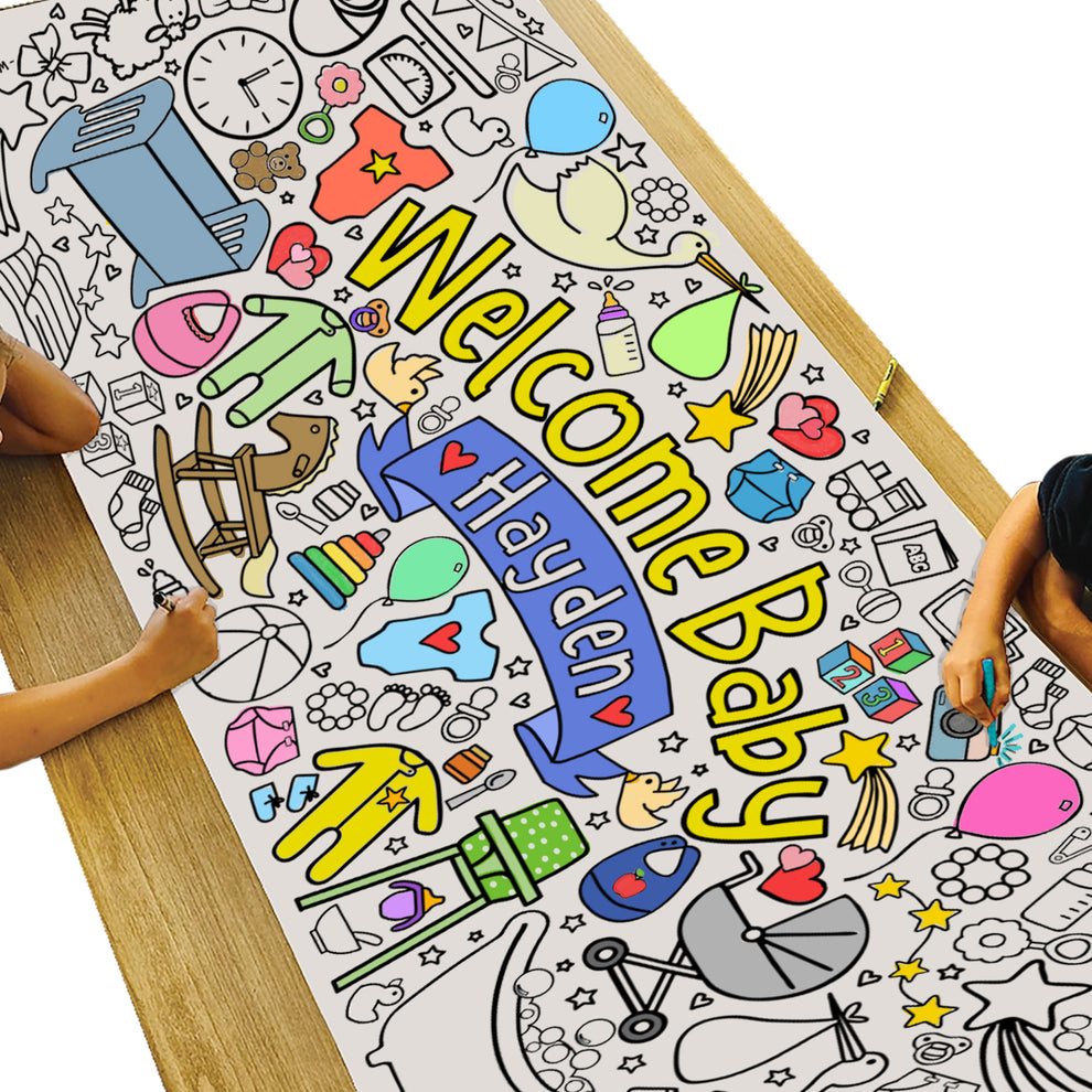 Giant Personalized Hello Baby Coloring Banner – Tiny Expressions
